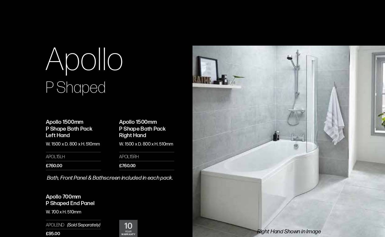 Apollo 1500mm P Shape Bath Pack – Aghalee Building Supplies